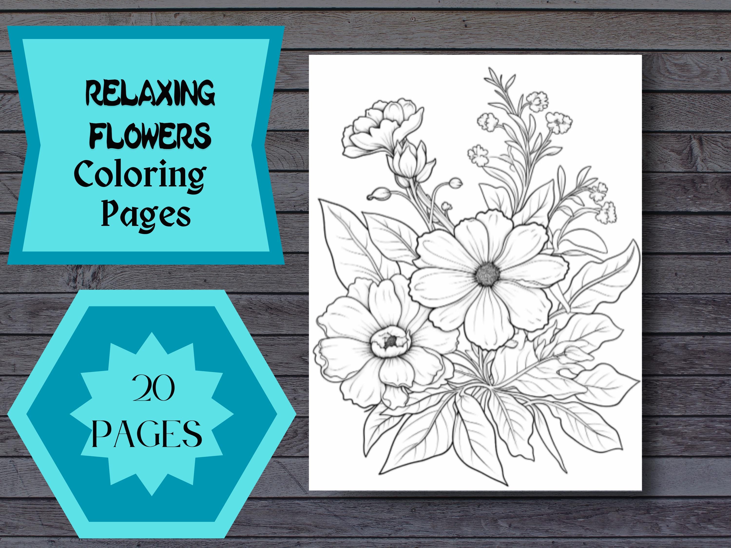 Relaxing Flowers Digital Coloring, Adult & Teen Art, Instant Download ...