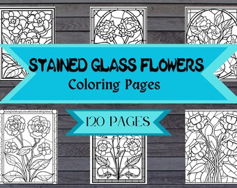 Flowers Stained Glass Window Printable Adult Coloring Page From ...