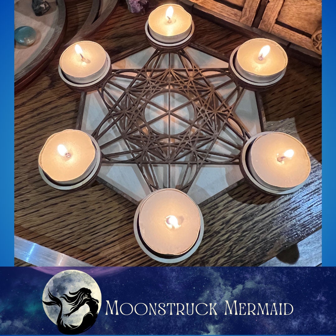 Metatron's Cube Sacred Geometry Candleholder, Sun and Moon, Celtic ...