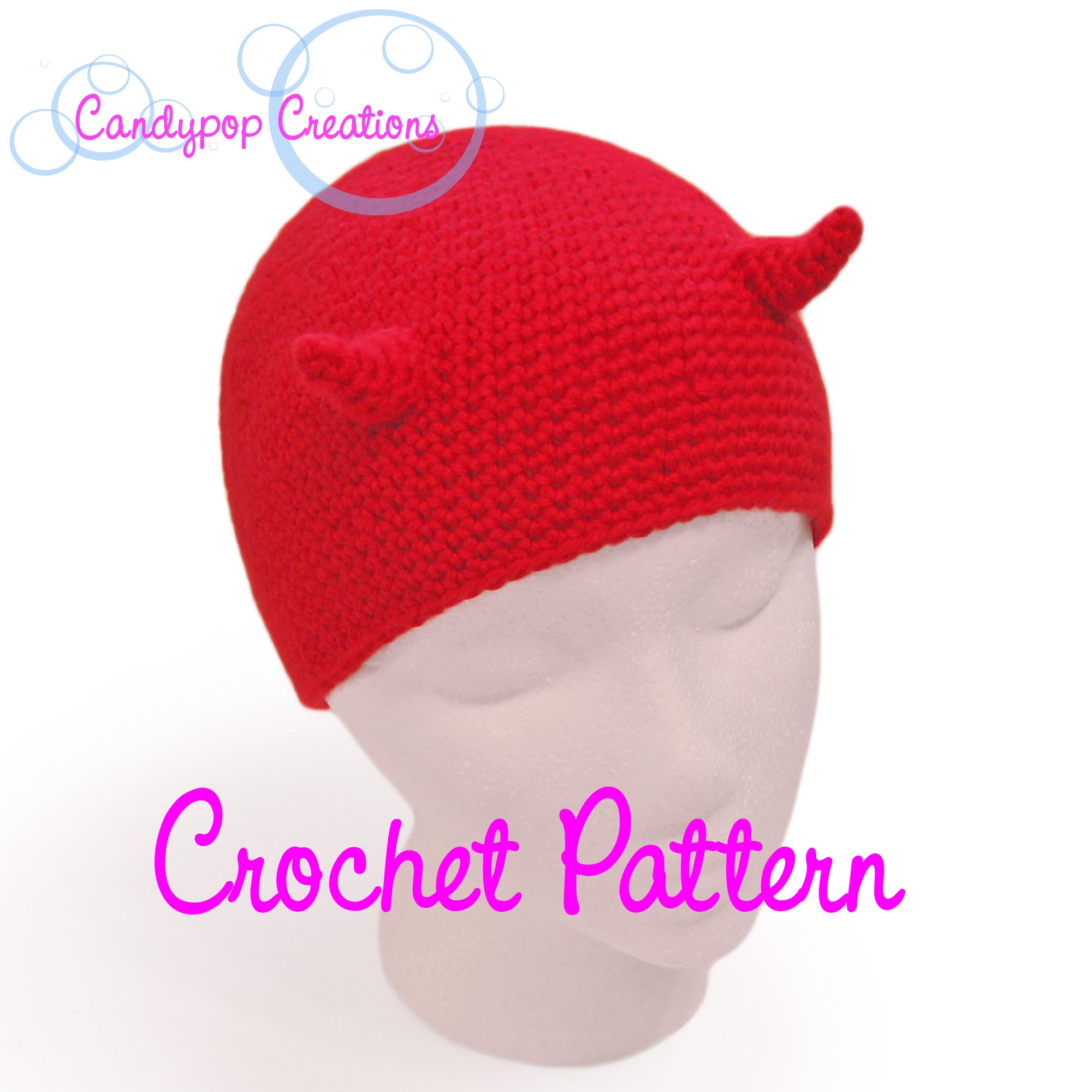Crochet Hat Pattern, Imp Beanie, Crochet Devil Hat, Crochet Skullcap ...