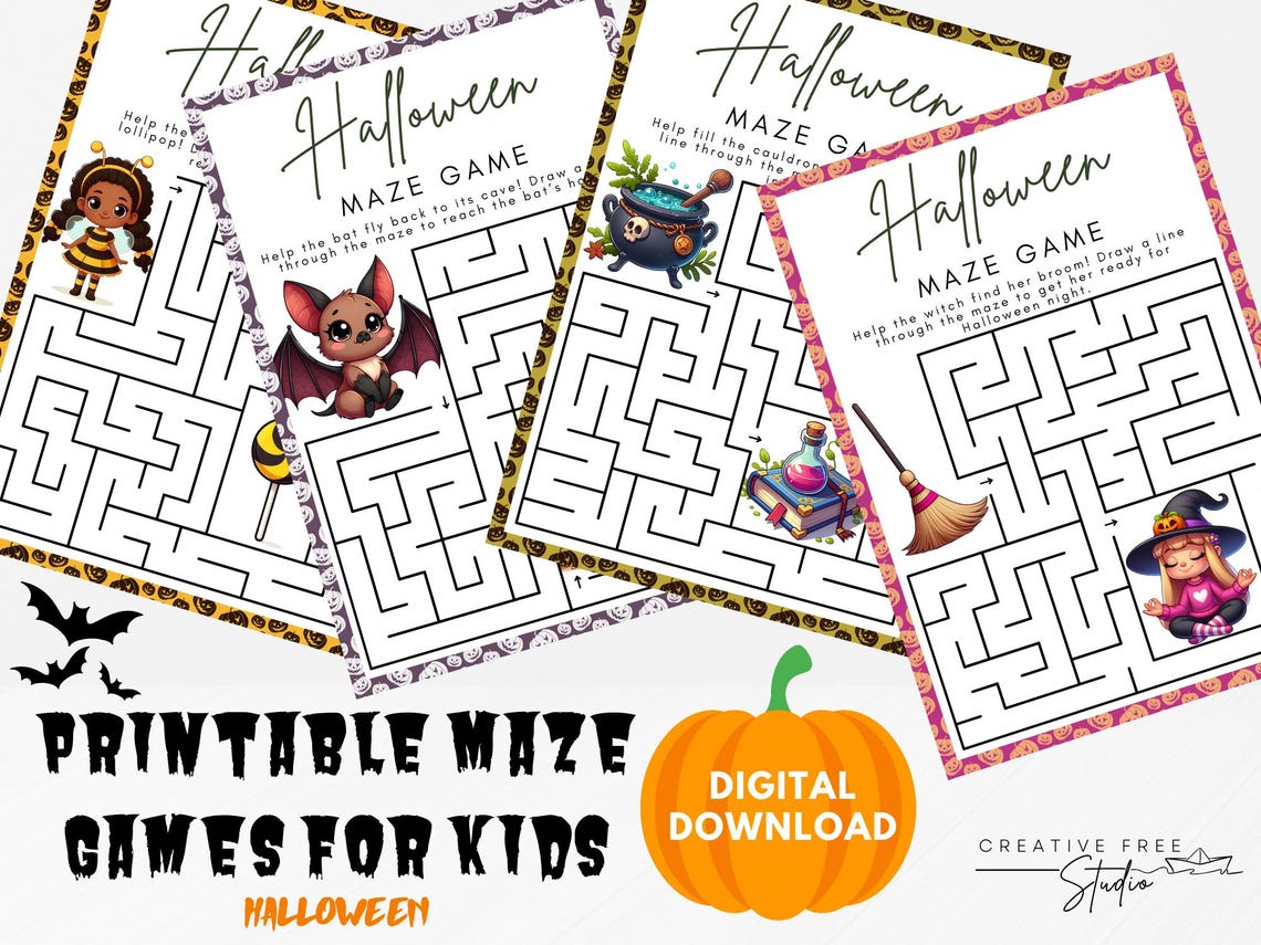 PRINTABLE Halloween Maze Games for Kids | 20 Unique Mazes | Spooky ...