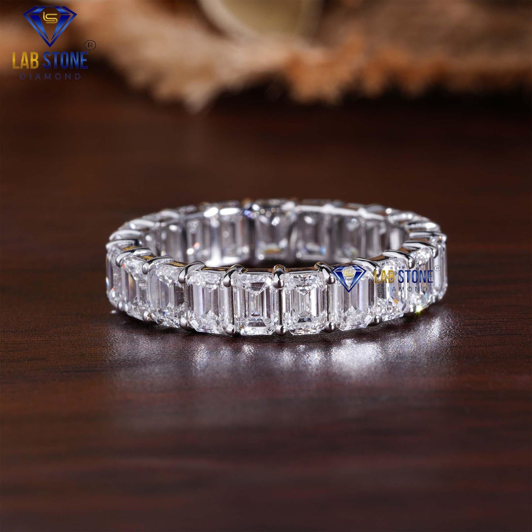 3.74 TDW Emerald Cut Diamond White Gold Ring / Full Eternity Band / EF ...