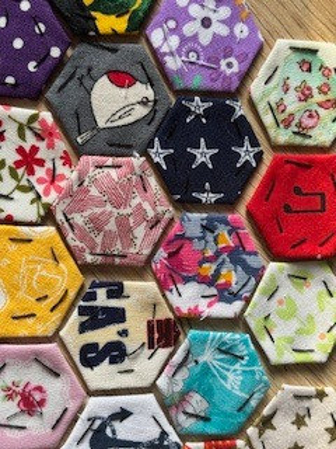 Cotton Fabric Hexagons, EPP Hexagons, Ready Made Hexagons, Tacked ...