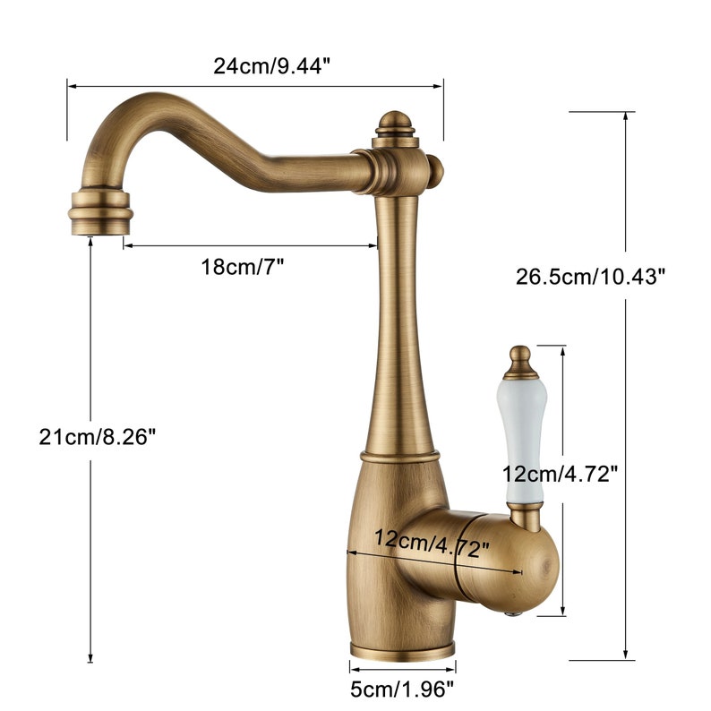 Ceramic Handle Antique Brass Kitchen Faucet , Kitchen Vanity , Bathroom ...