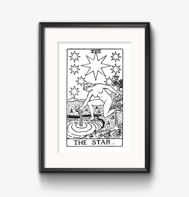 DIGITAL DOWNLOAD Star Tarot Card Instant Print Rider-waite Black and ...