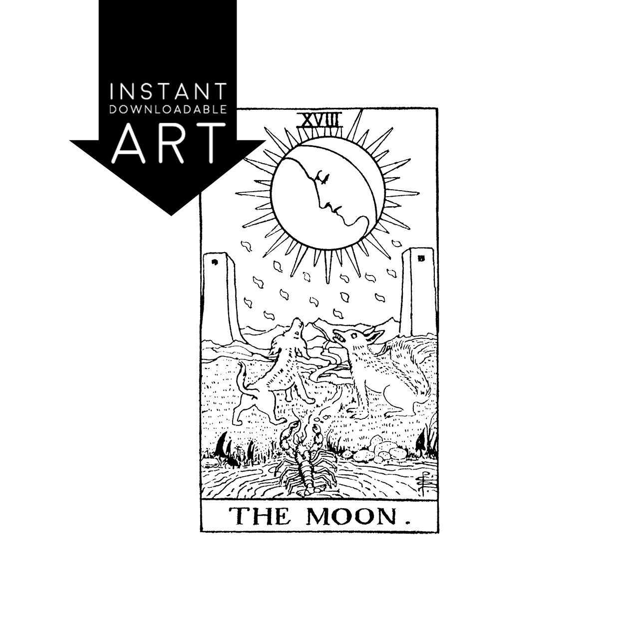 DIGITAL PRINT The Moon Tarot Card instant download printable | Etsy