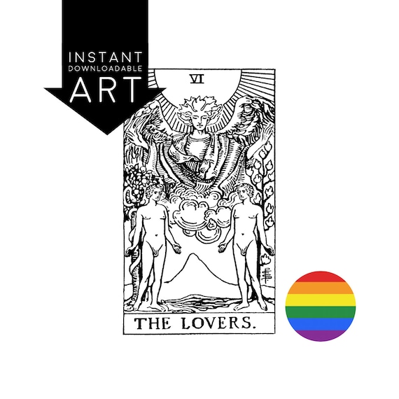 Male/male Lovers Gay Tarot DIGITAL PRINT Valentine the Lovers | Etsy