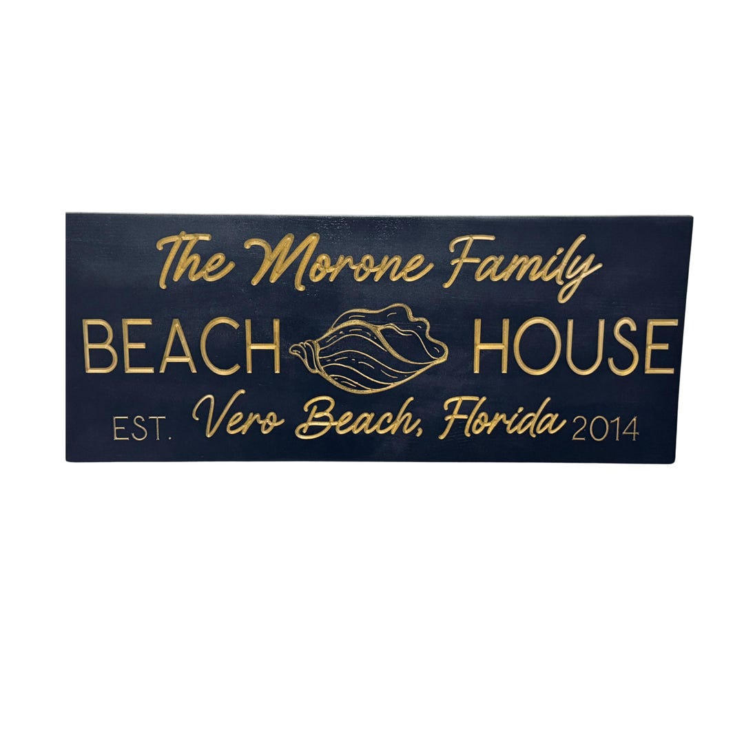 Custom Engraved Family Name Beach House Sign | Coastal Shell Decor - Etsy