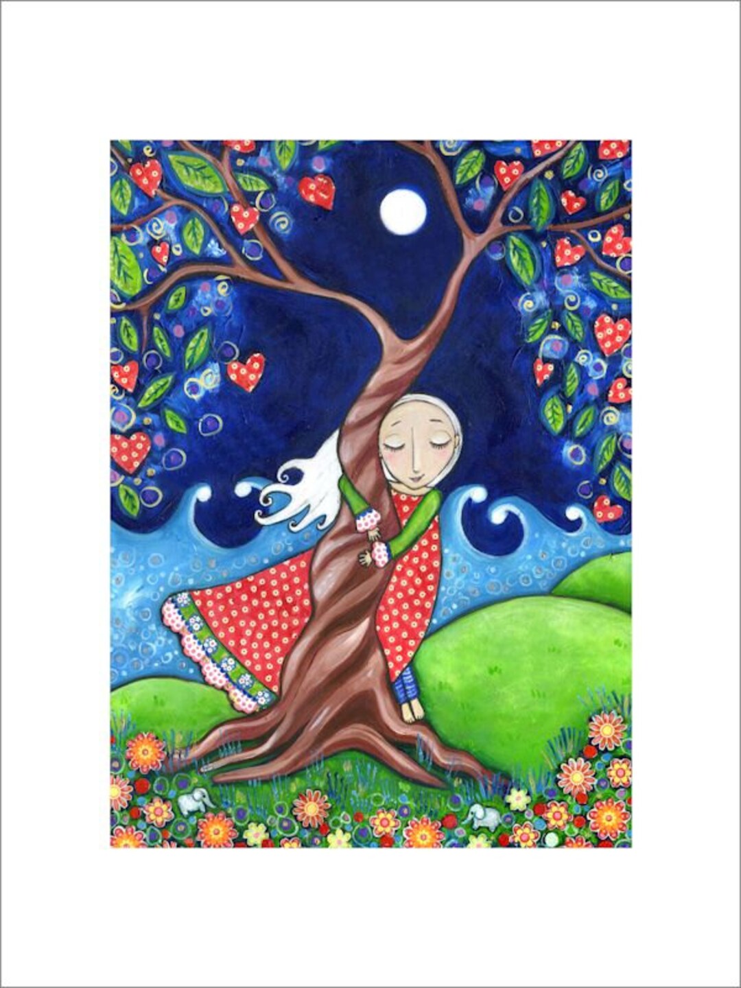 Tree Hugger A3 Art Print Folk Art Painting Womens Wall Art - Etsy