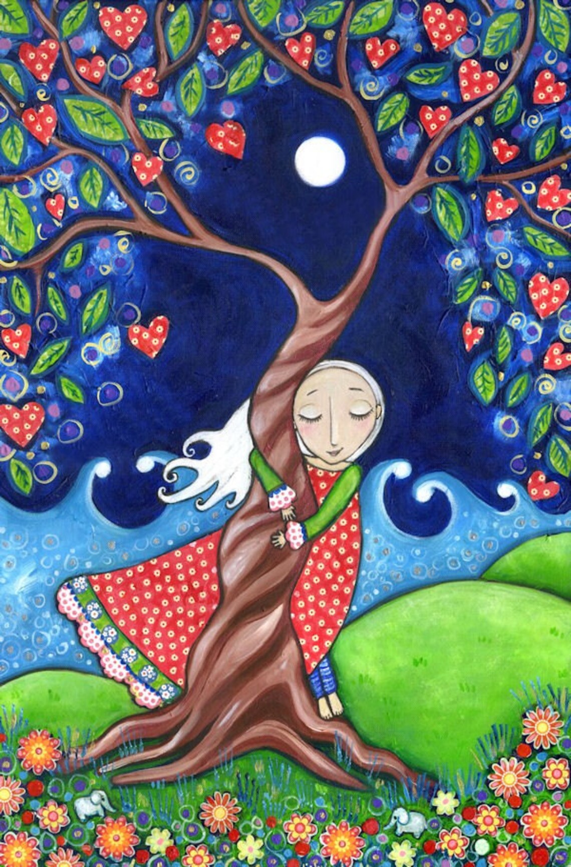 Tree Hugger Print Folk Art Painting - “kindred” by Lindy Longhurst - Etsy