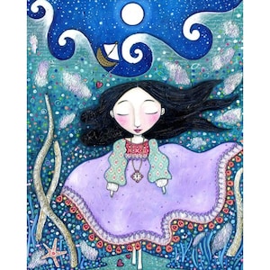 Ocean Girl Art Print, Girls Room Folk Art, Underwater Scene, Nursery ...