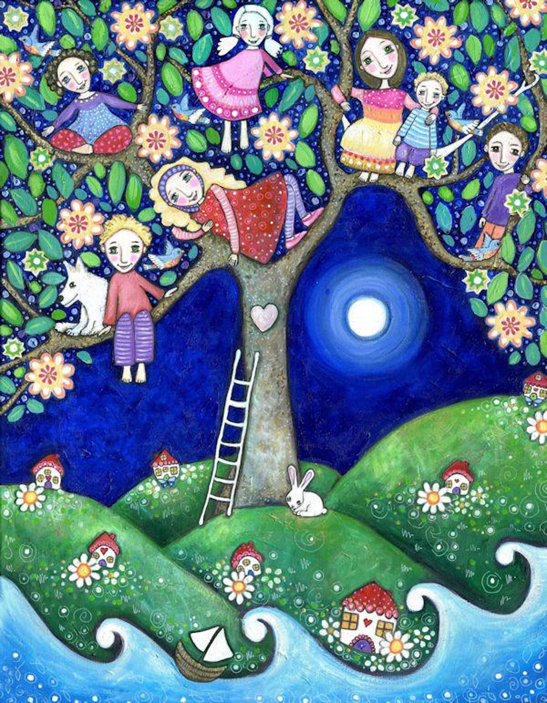 Kids in a Tree Art Print, Large Tree Art for Children, Whimsical Wall ...