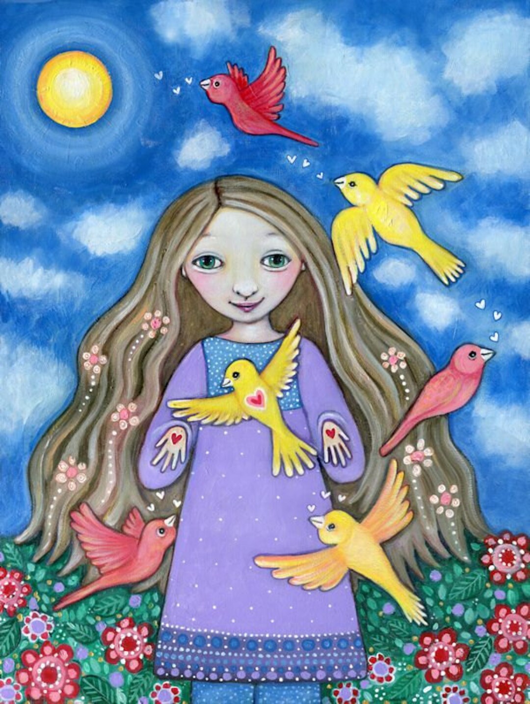 Canary Art - Girl With Canary Print - Boho Girl Wall Decor - Children's ...