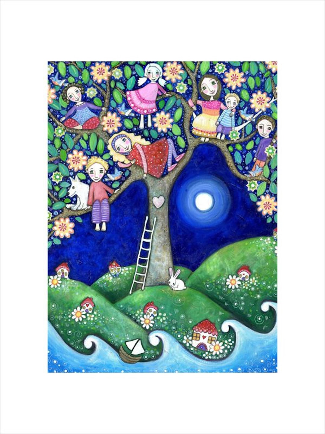 Kids in a Tree Art Print, Large Tree Art for Children, Whimsical Wall ...