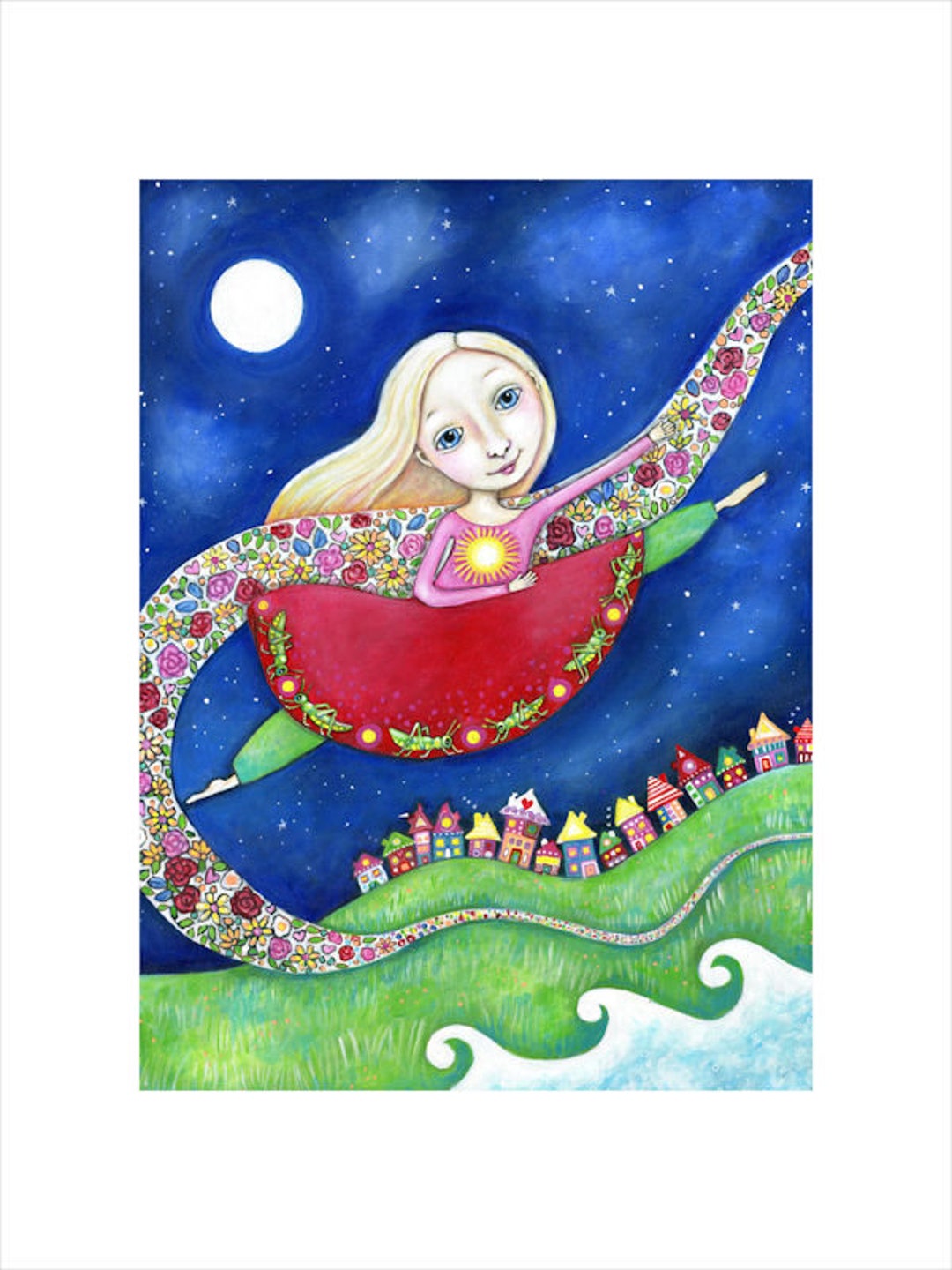 Blonde Girl and Grasshopper Art Grasshopper Totem Print - Etsy