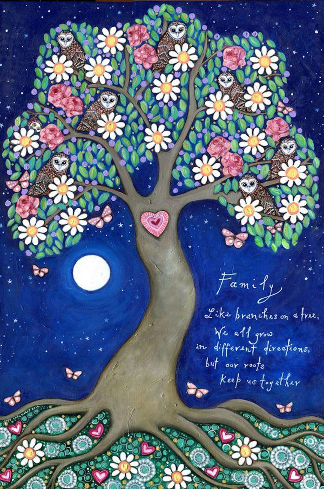 Family Tree Art Print With Owls by Lindy Longhurst - Etsy
