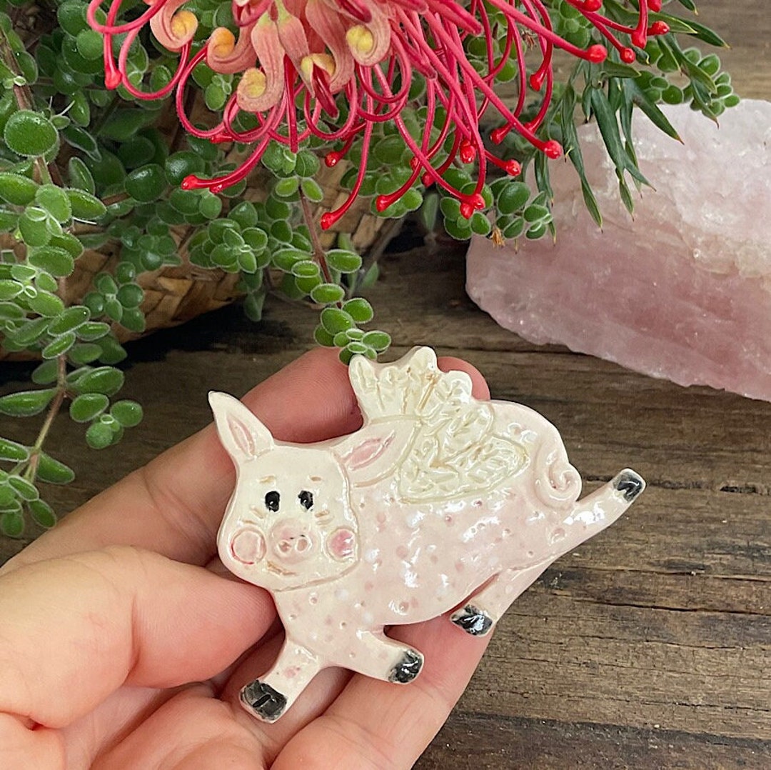 Cute Flying Pig Ceramic Brooch, Handmade Clay Brooch by Lindy LONGHURST ...