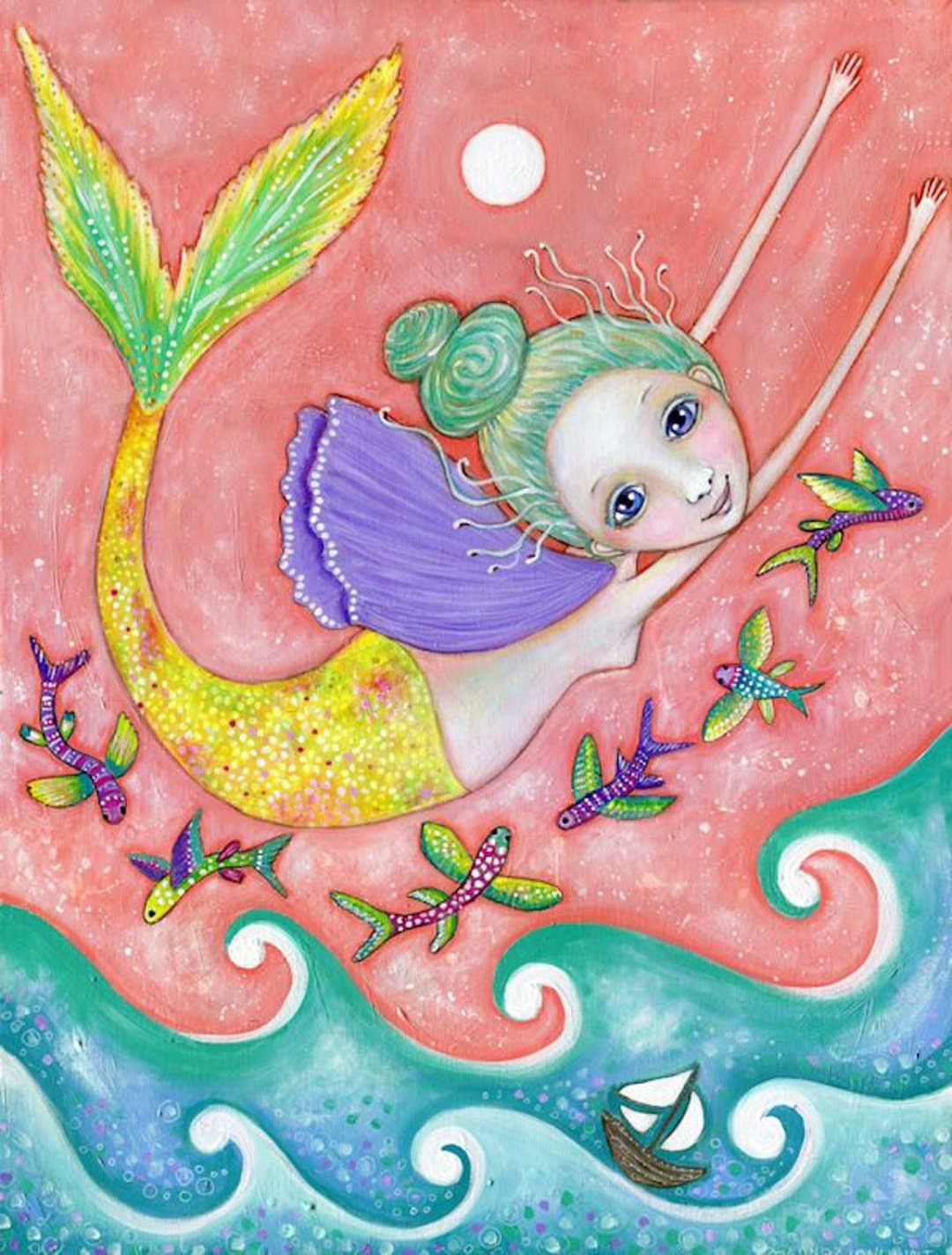 Flying Mermaid Wall Decor, Winged Mermaid Art Print, Mermaid Nursery ...