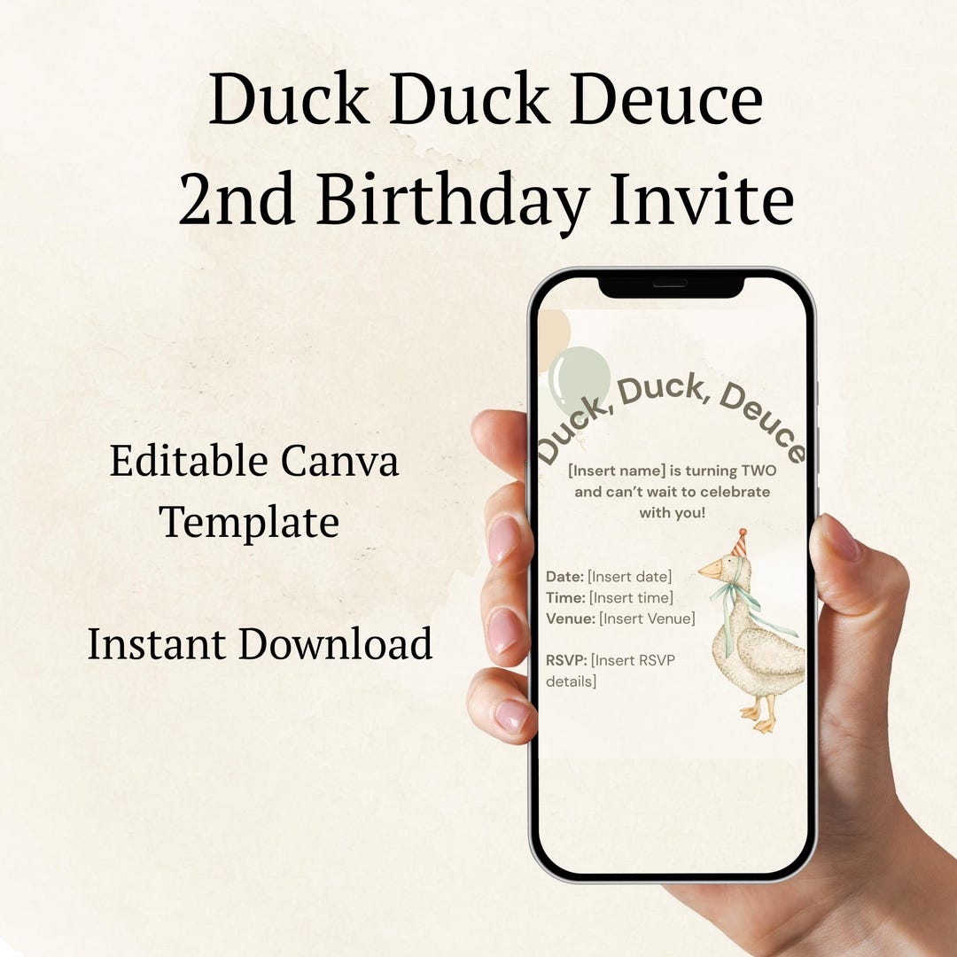 Duck Duck Deuce 2nd Birthday Invitation | Editable Birthday Invite ...