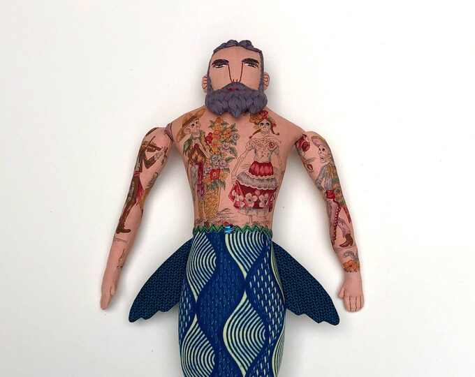 Merman Silver Fox Beard and Skeleton Tattoos Man Doll - Etsy