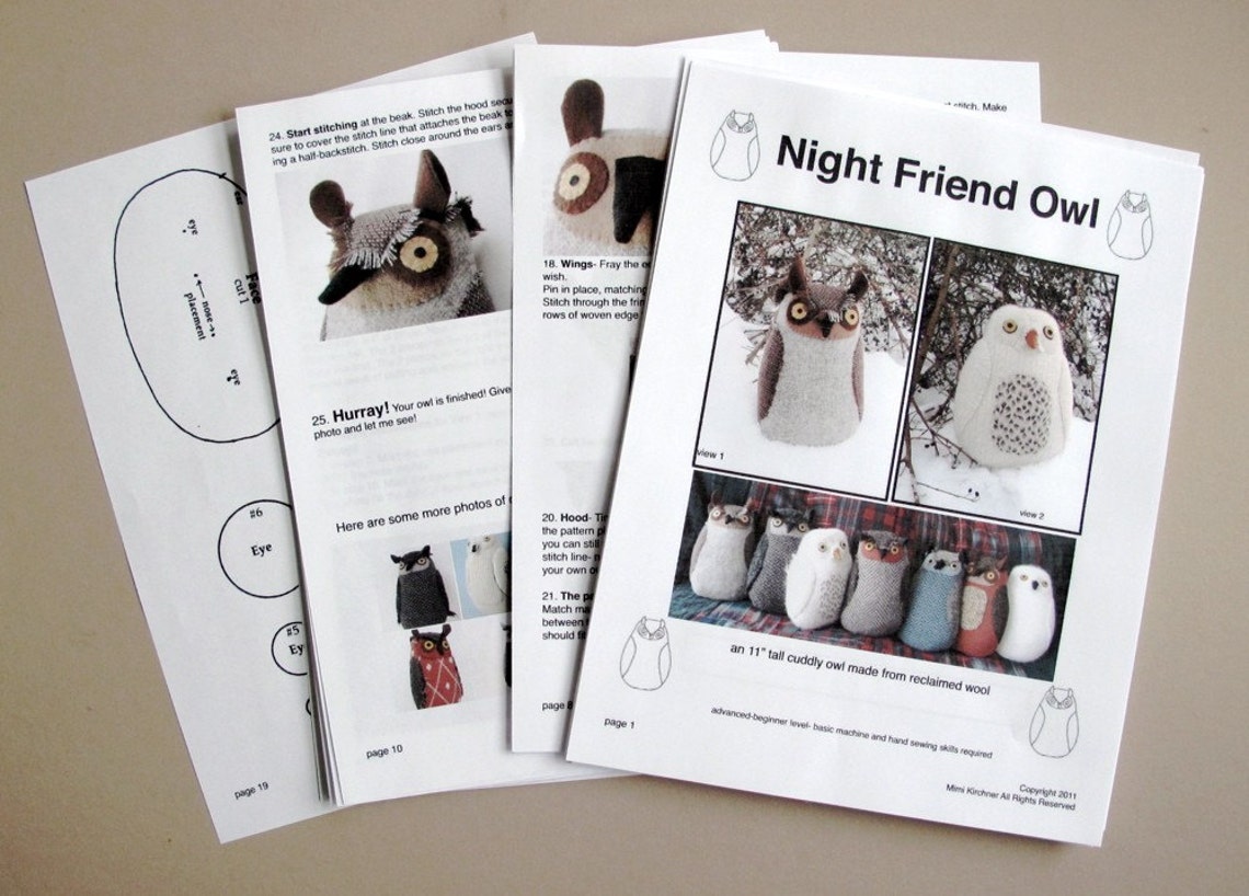 Owl Pdf Pattern Tutorial Night Friend - Etsy