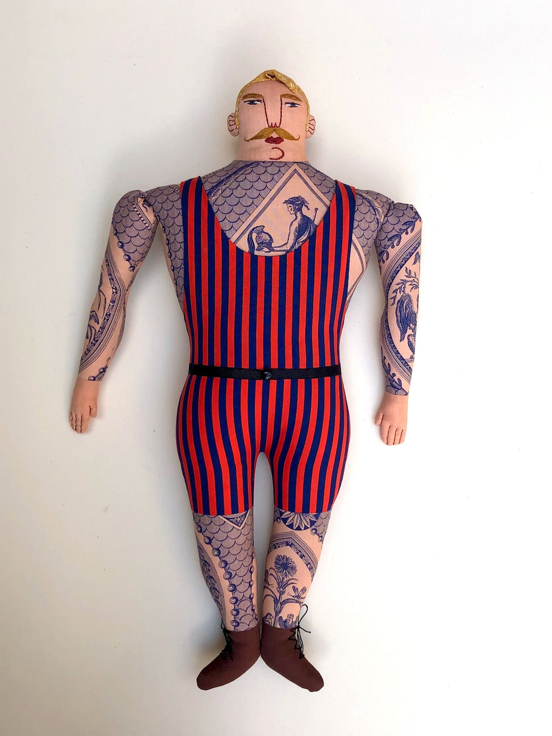 Big Blond Man in Bathing Suit With Tattoos Mustache Doll Toile - Etsy