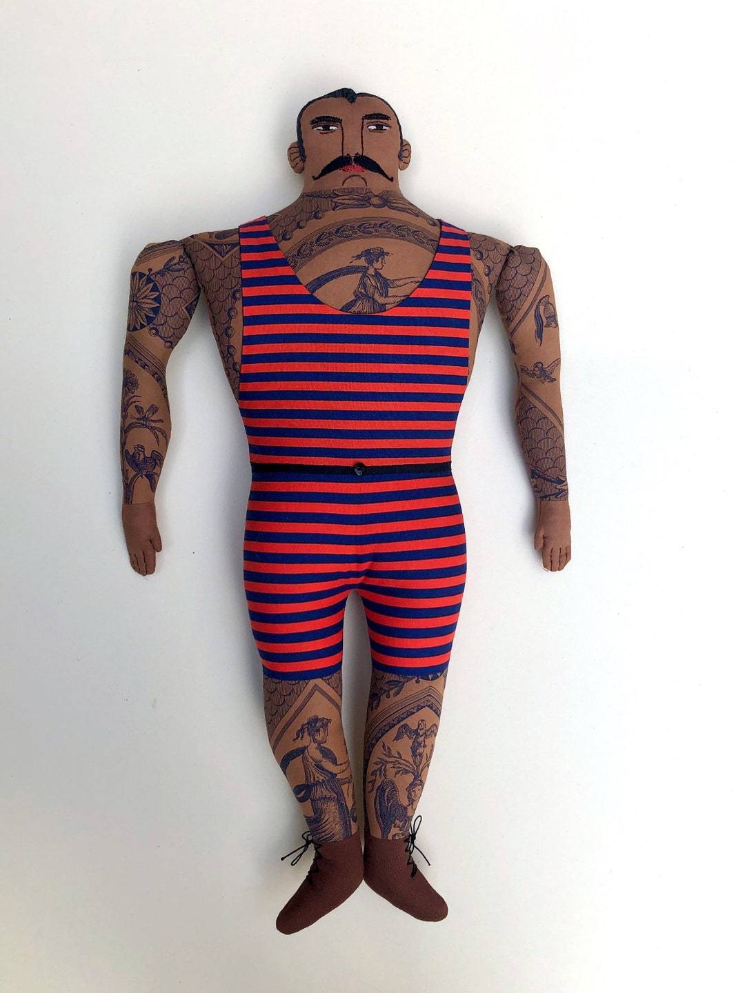 Big Man in Bathing Suit With Tattoos Mustache Doll Toile BIPOC Doll - Etsy