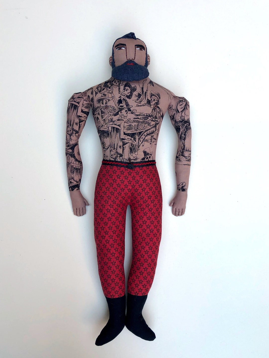 Tattooed Black Man Doll With Beard Skeleton Toile - Etsy