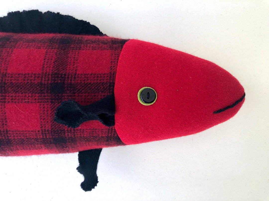 Wool Fish Red Buffalo Plaid Pillow Doll Cabin Ocean Decor - Etsy