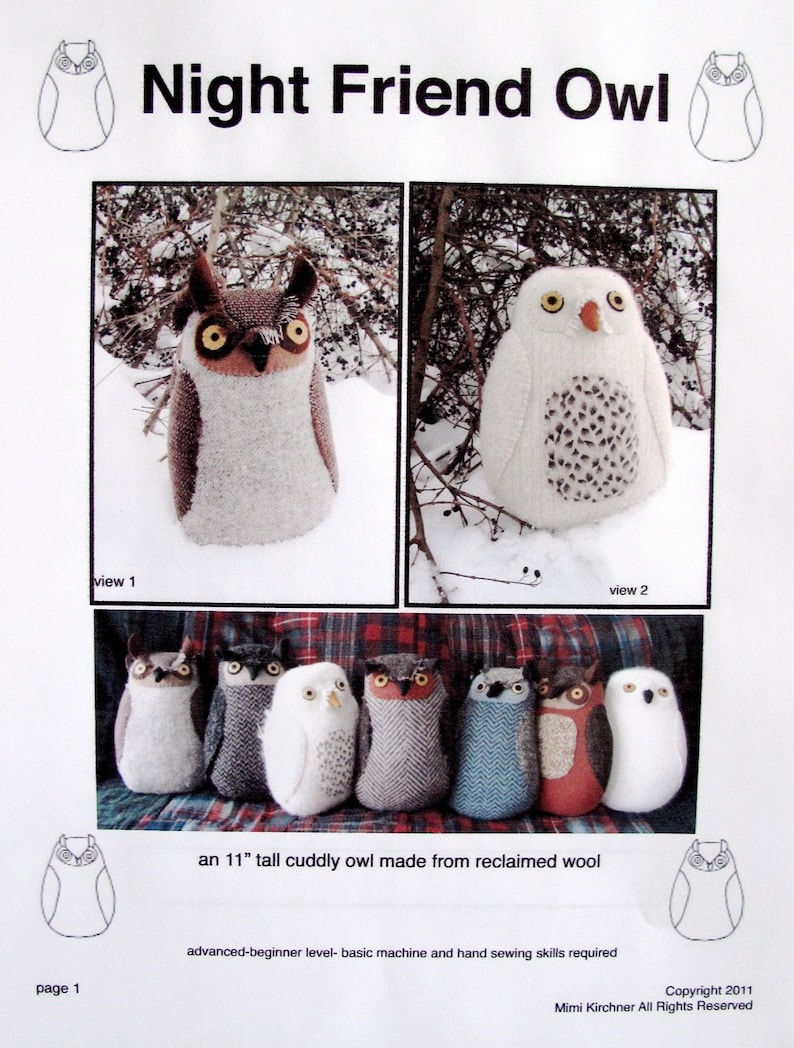 Owl Pdf Pattern Tutorial Night Friend - Etsy Canada