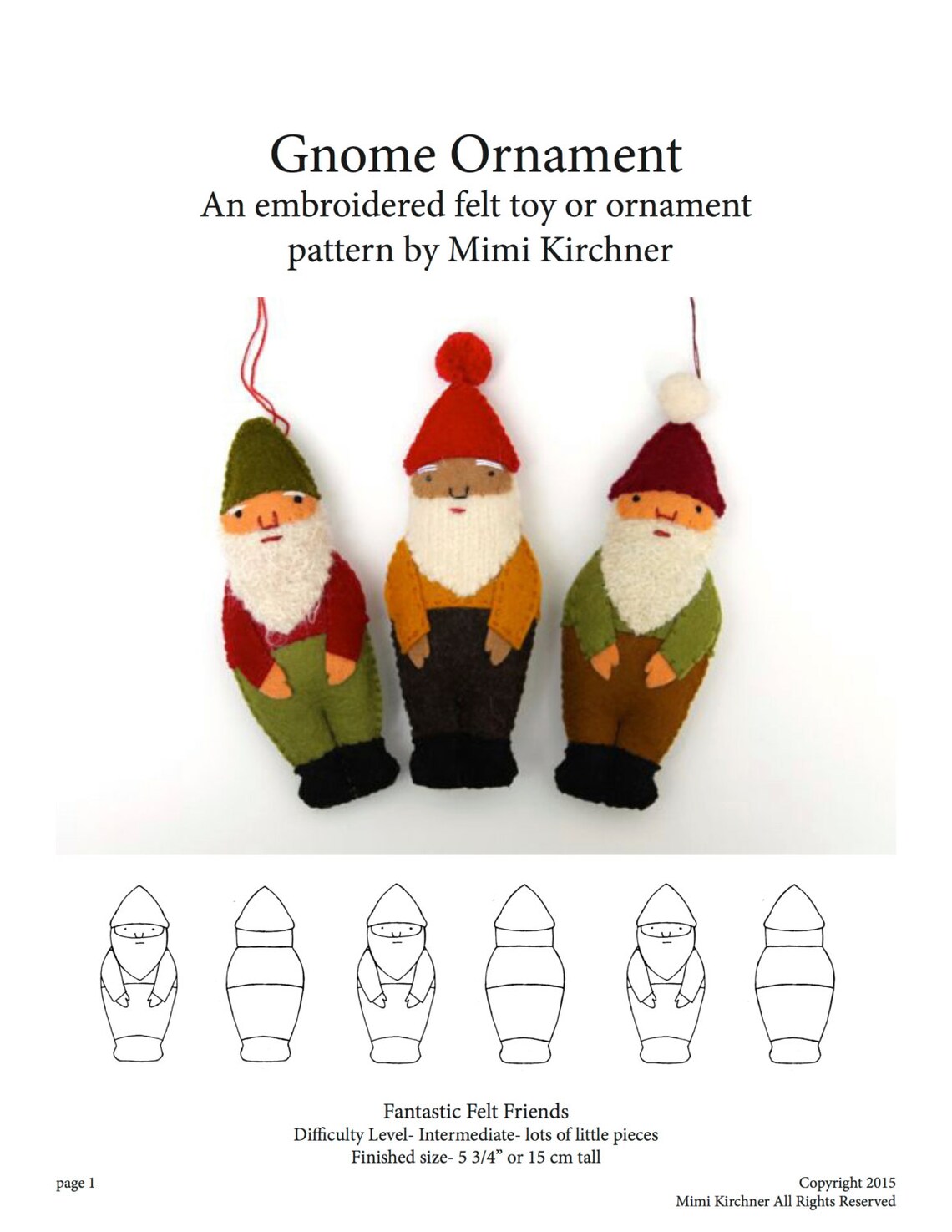 Gnome Elf Ornament Pdf Pattern Tutorial Felt Toy Embroidery Hand Stitch ...