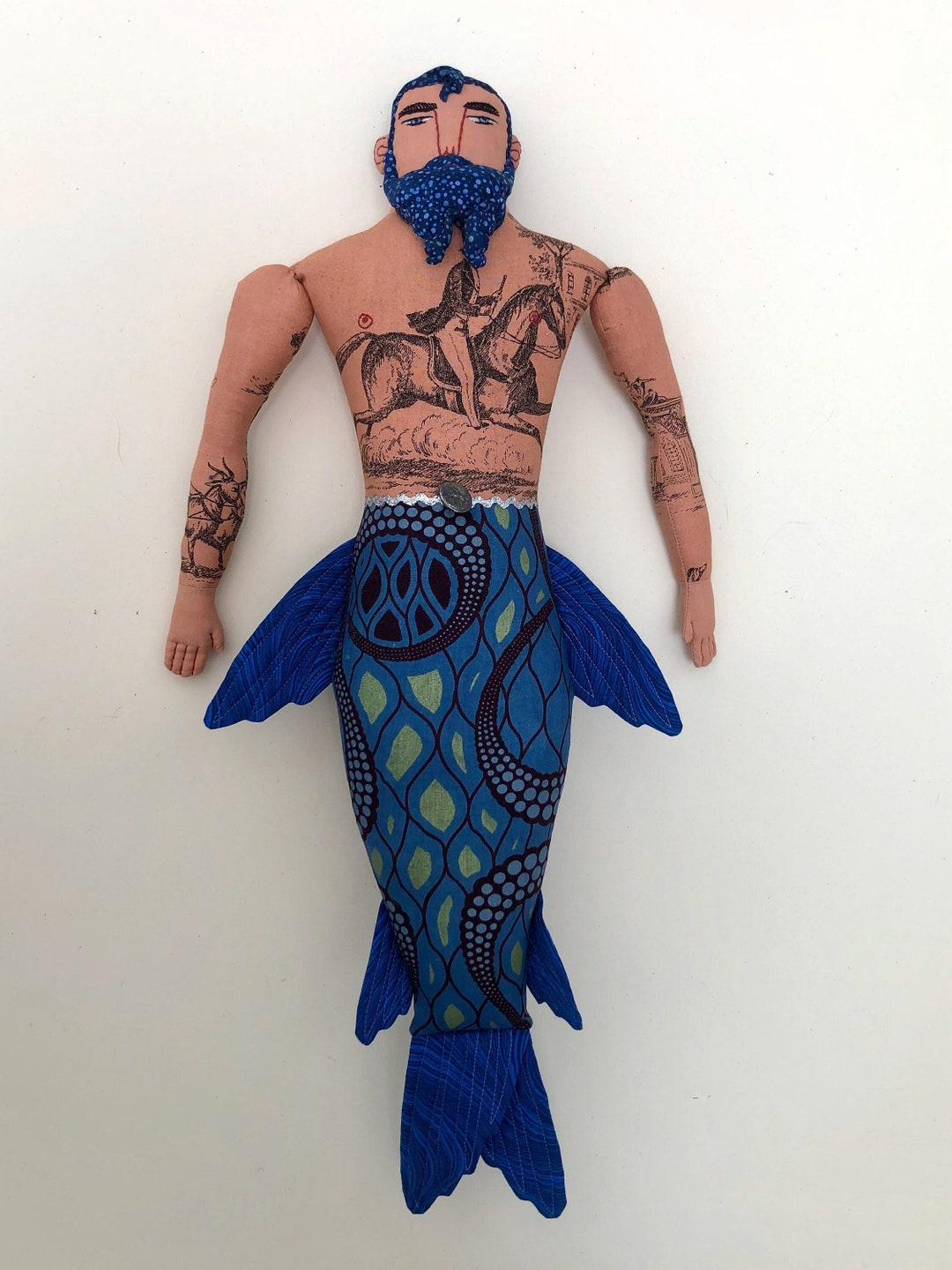 Merman With Horse and Skeleton Tattoos Beard Tentacles - Etsy
