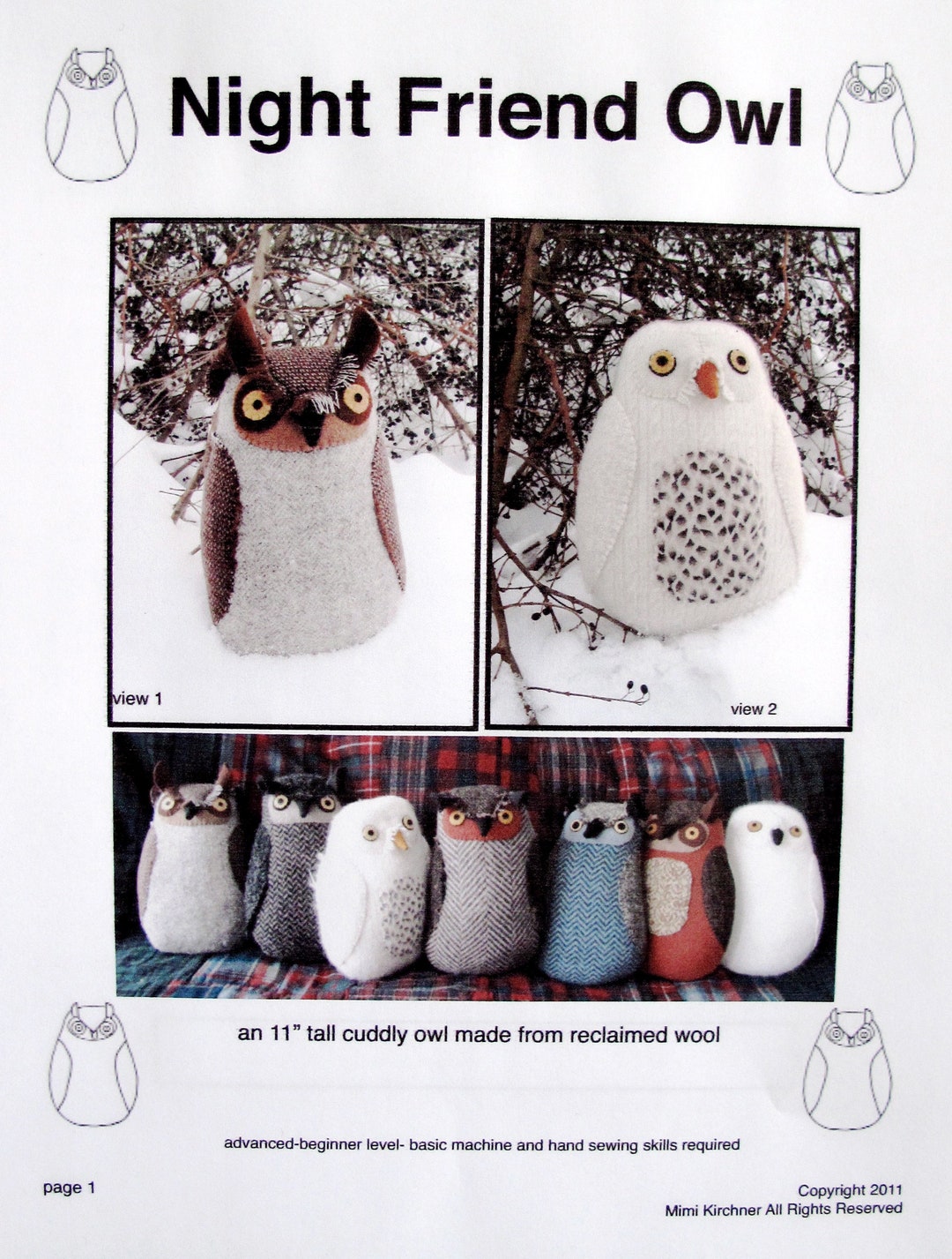 Owl Pattern Tutorial Night Friend Paper Pattern - Etsy