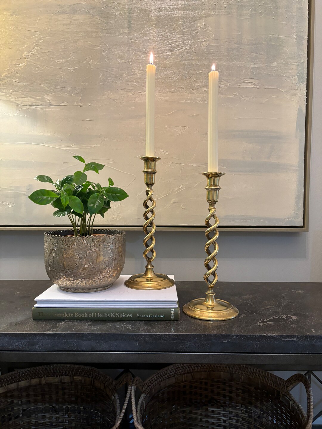 Pair of Large Antique Brass Spiral Twist Candlesticks 11.5 Inches - Etsy