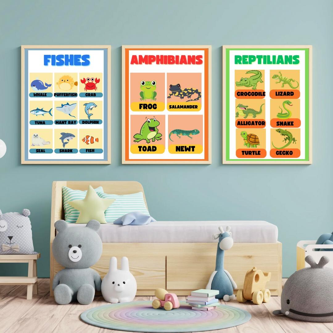 Bilingual Animal Classification Posters for Kids: Wall Art Prints. 20 ...