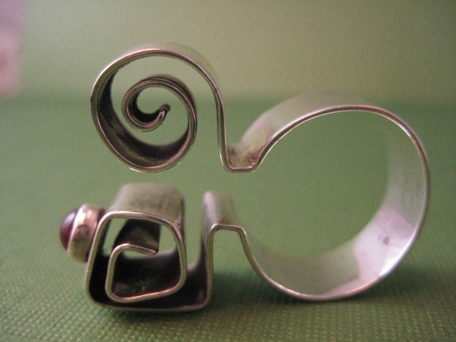 Sterling Silver Curlyq Spiral Ring With Carnelian Adjustable Size - Etsy