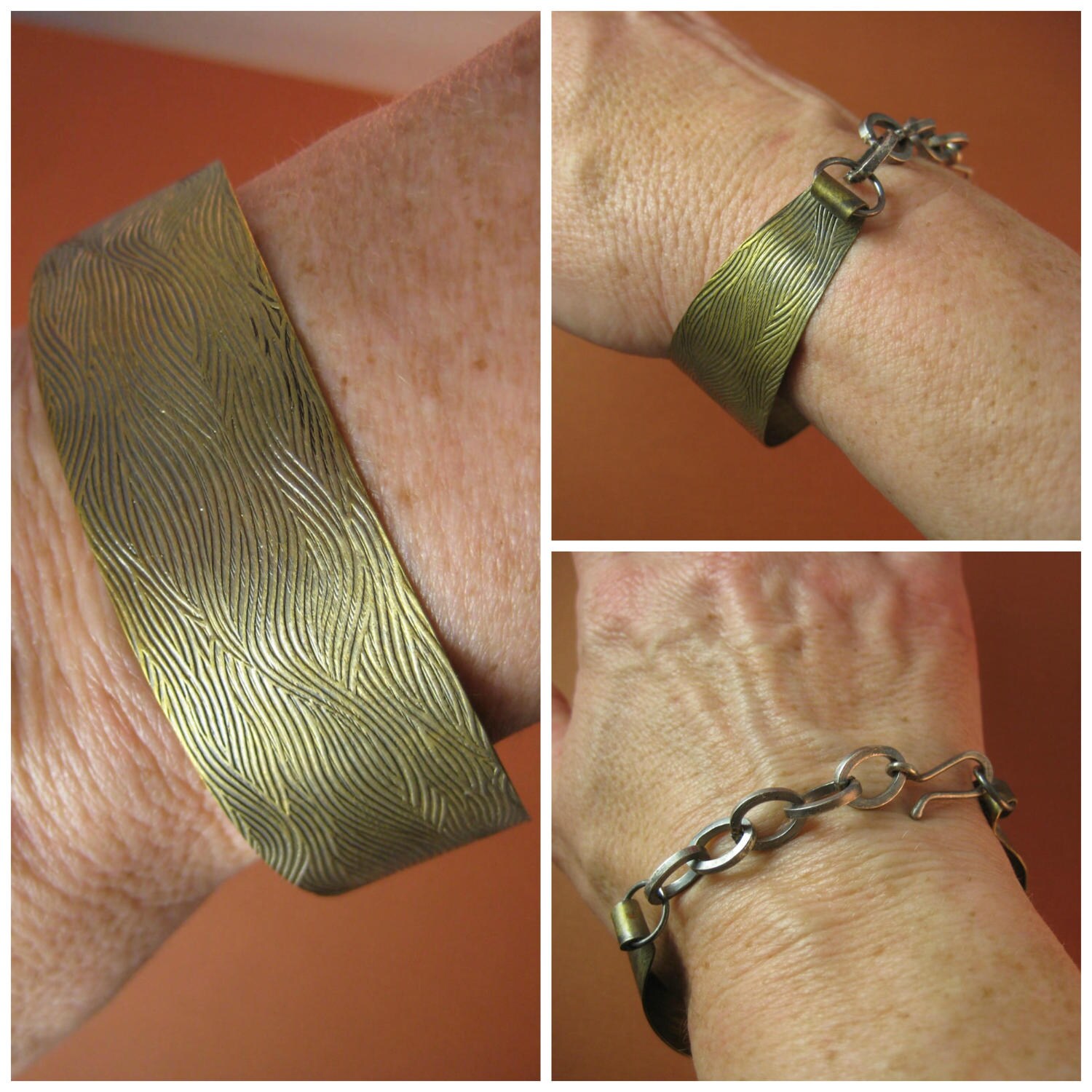 Ocean Bracelet Brass & Sterling Wearable Two Ways Large Wave Pattern - Etsy