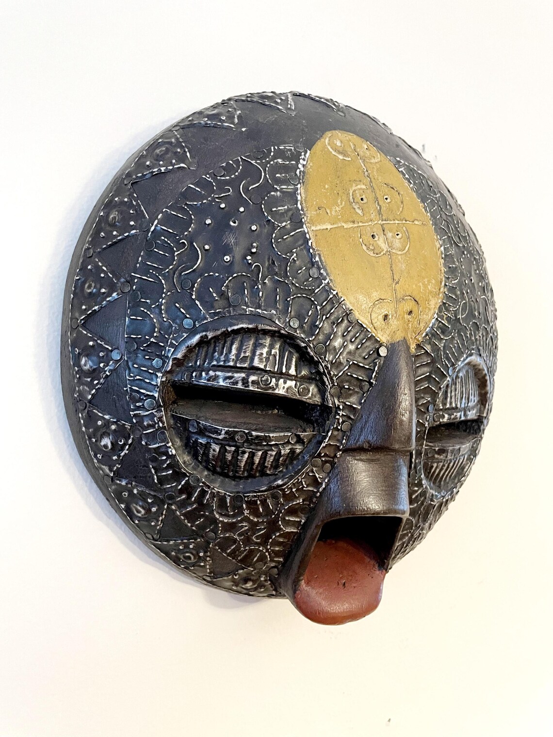 Hand-carved Wood and Metal African Mask, Asante Ghana Mask, Decorative ...