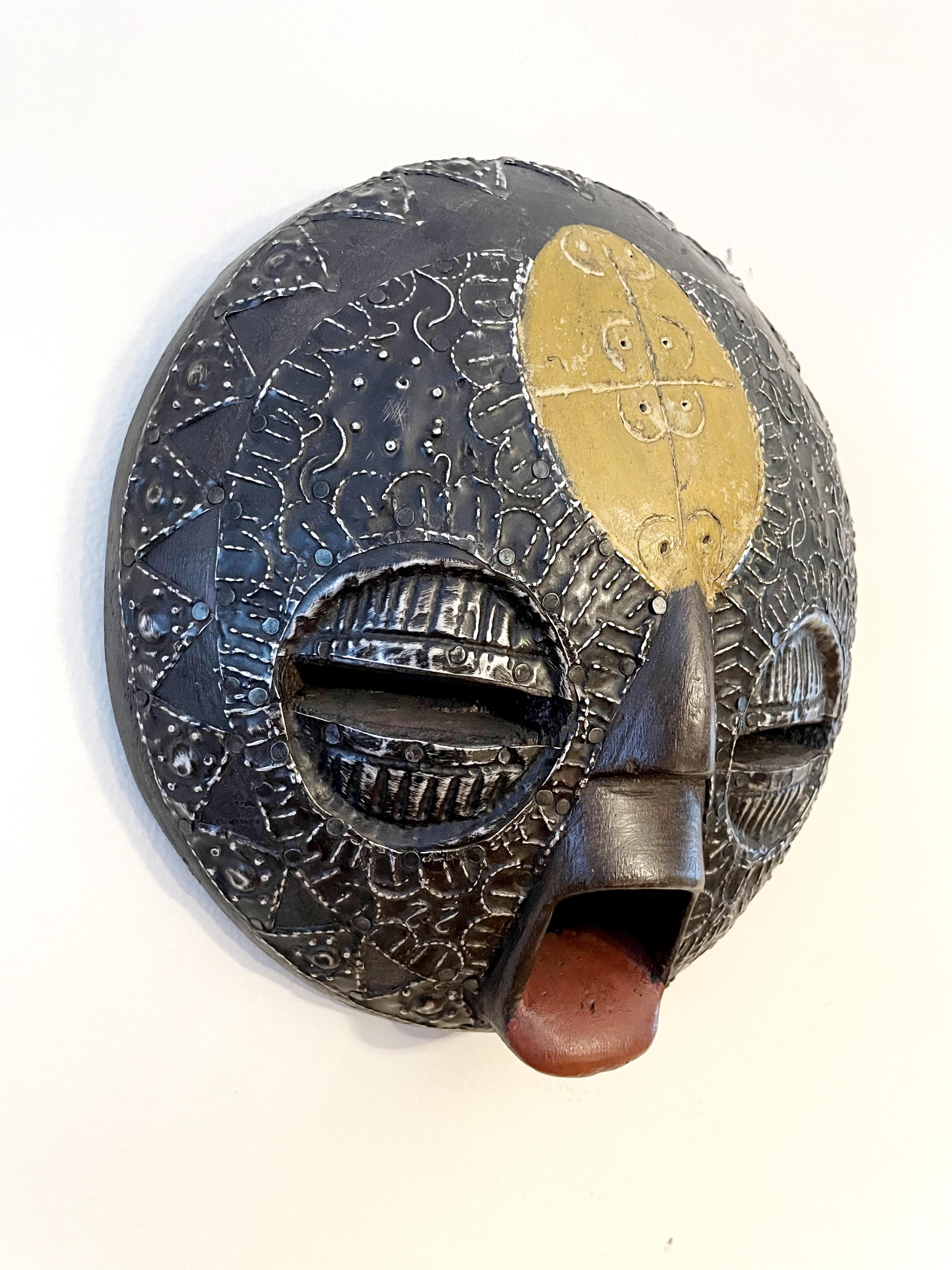 Hand-carved Wood and Metal African Mask, Asante Ghana Mask, Decorative ...