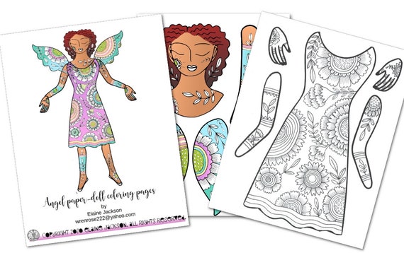 Large Paper-doll Angel Coloring Paper Doll | Etsy