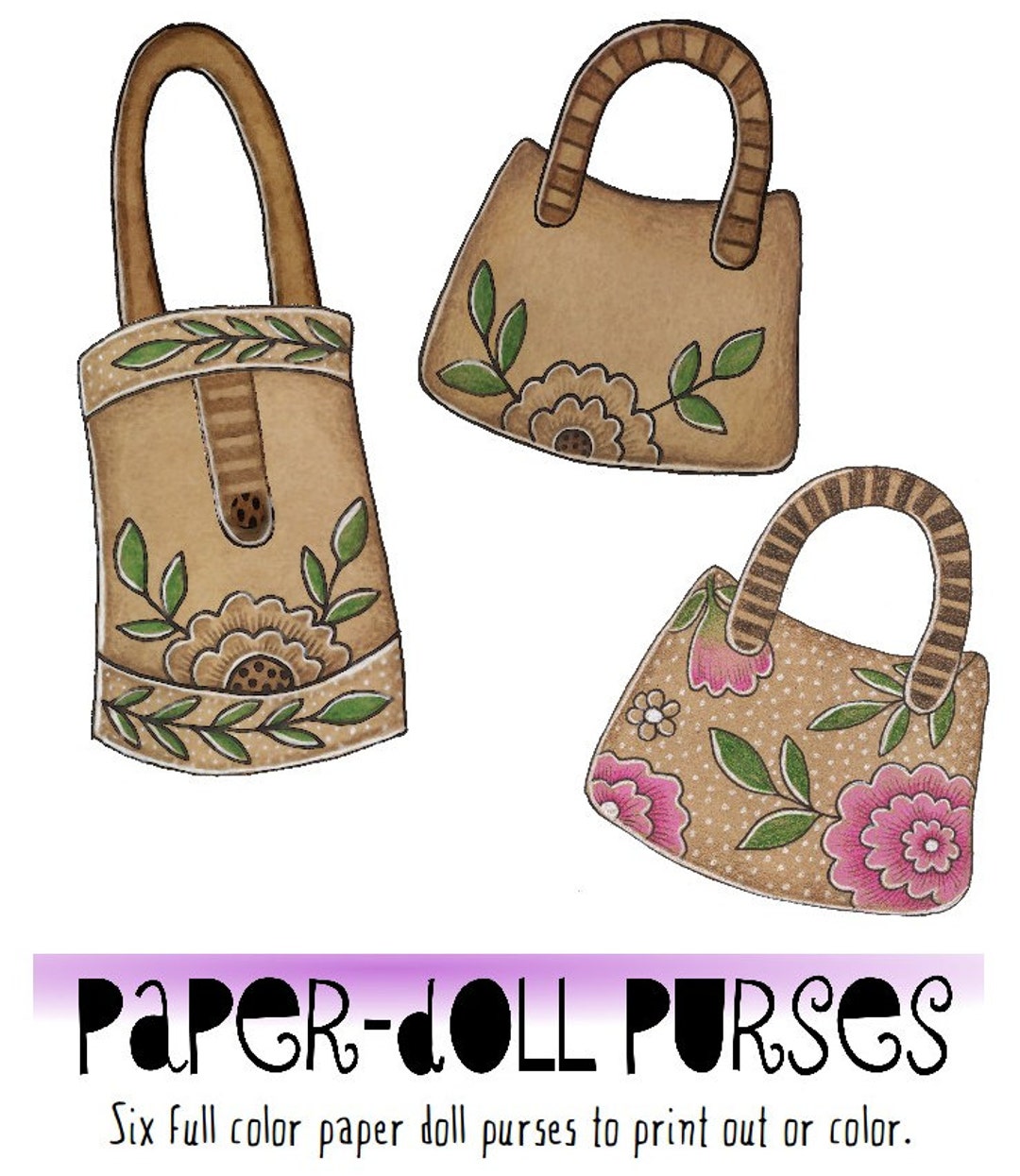 Six Paper-doll Purses Printable Paper-doll Accessories Ready to Print ...