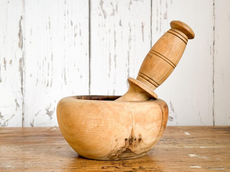 Gorgeously Rustic Farmhouse Olive Wood Pestle and Mortar Rustic Kitchen ...