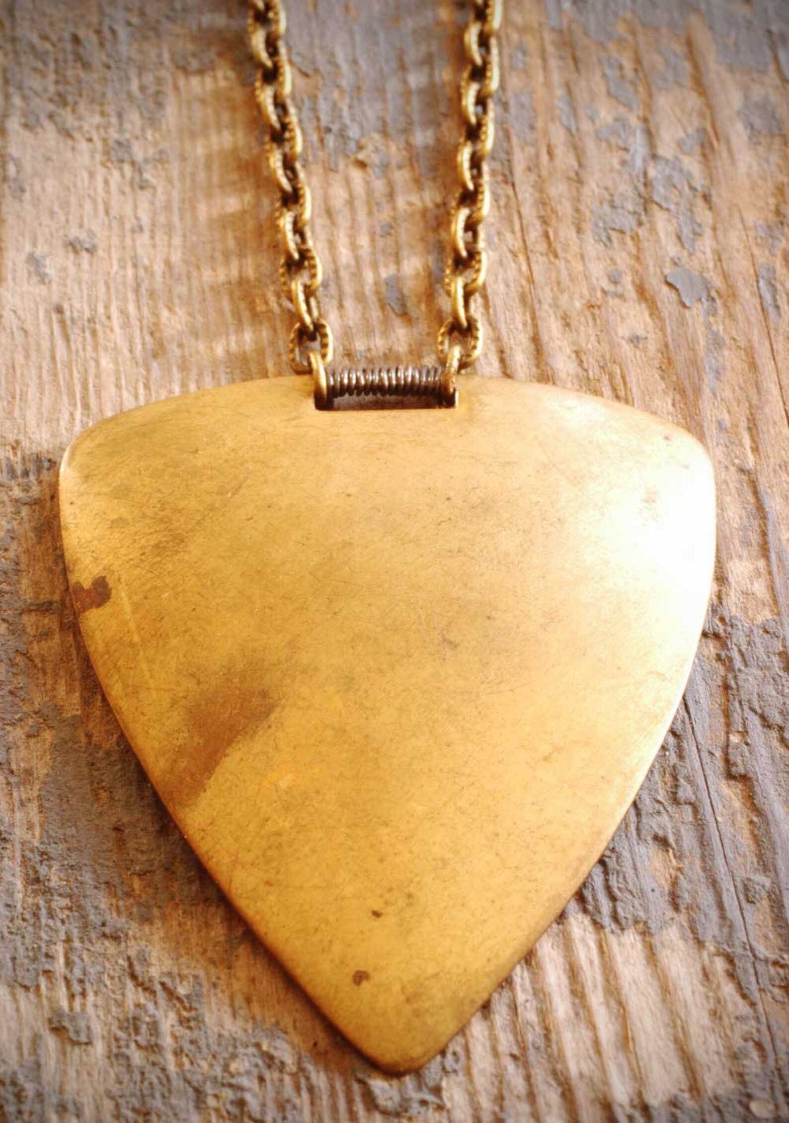 Warrior Vintage Gold Brass Triangle Shield Long Necklace With Etched ...