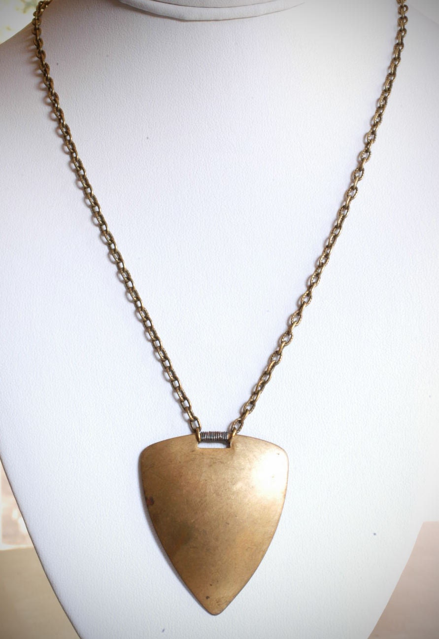 Warrior Vintage Gold Brass Triangle Shield Long Necklace With Etched ...