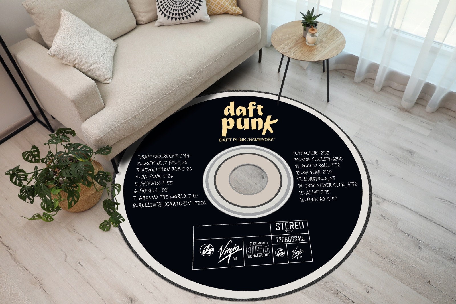 Daft Punk Homework Album Cover Rug, Handmade CD Rug, Round Music Lover ...