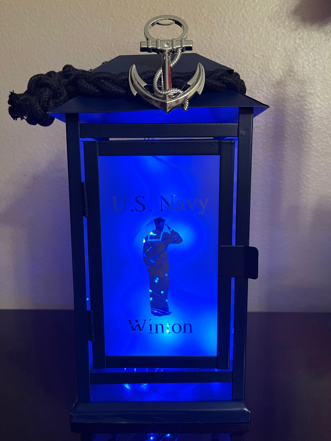 US NAVY Sailor Blue Light Candle Poem Lantern W/ Anchor Charm **the ...