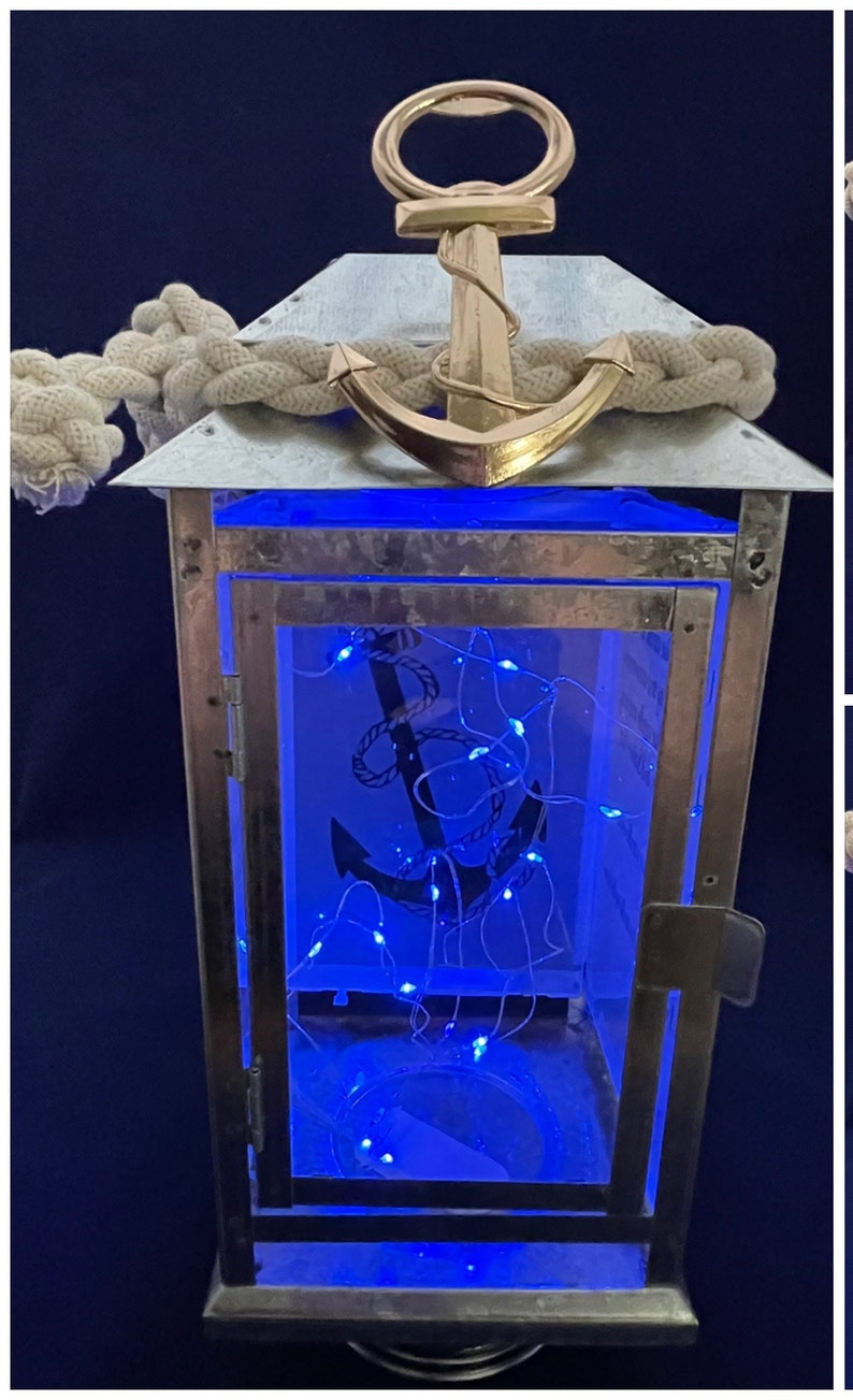 US NAVY Sailor Blue Light Candle Poem Lantern W/ Anchor Charm **the ...
