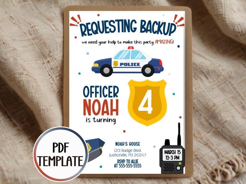 Police Car Birthday Invitation Police Invitation Policeman Invitation ...