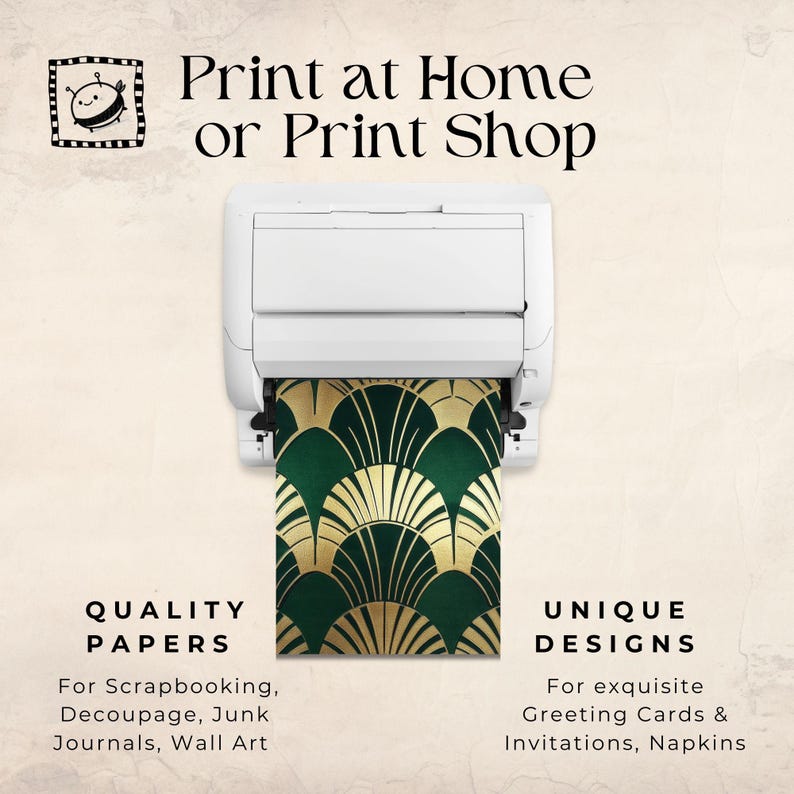 Emerald Green & Gold Art Deco Digital Paper High Quality Prints for ...