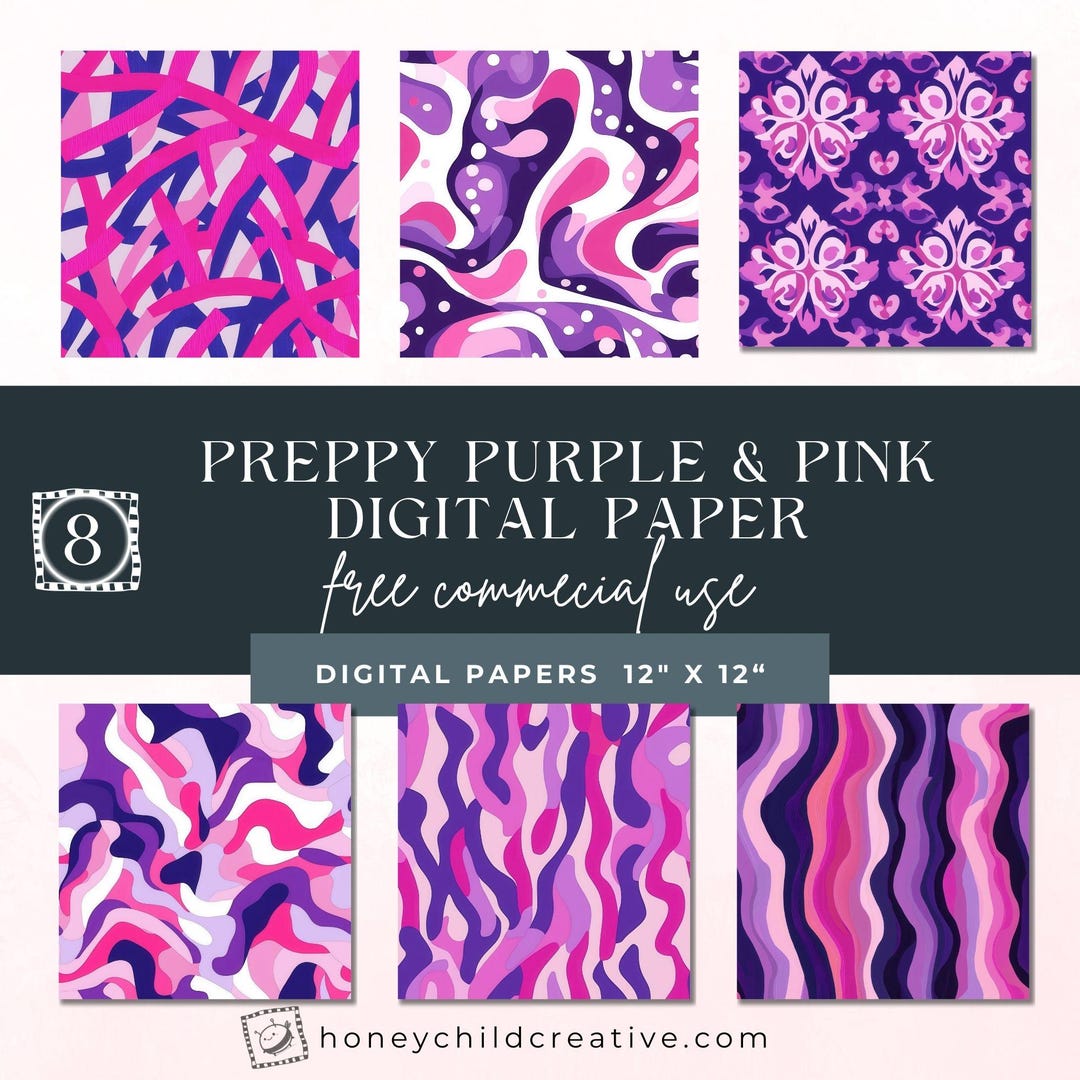 Preppy Digital Paper,pink and Purple Backgrounds High Resolution Prints ...